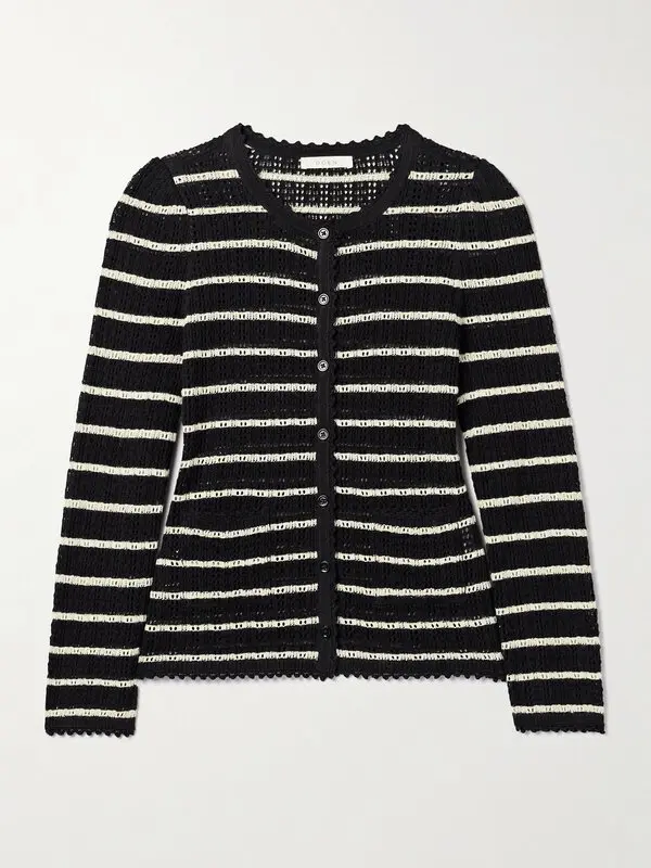 DÔEN Therese Striped Pointelle-knit Cardigan - Black