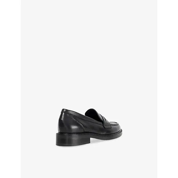DUNE Giya Flat Leather Penny Loafers - Black Plain Leather