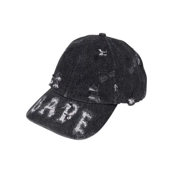 A BATHING APE Denim Distressed Logo Cap - Black
