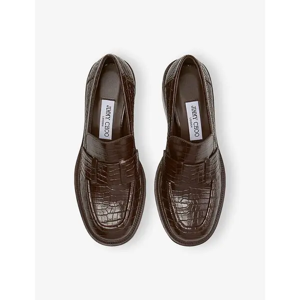 JIMMY CHOO Tylor 60 Embossed Leather Loafers - Chocolate