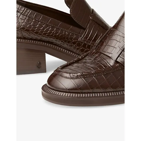 JIMMY CHOO Tylor 60 Embossed Leather Loafers - Chocolate
