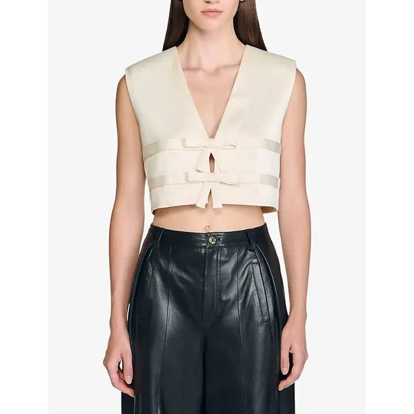 Sandro Sleeveless Cropped Satin Top