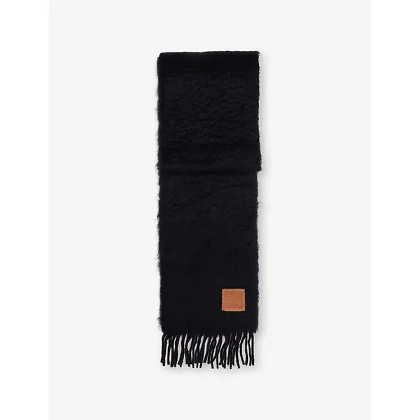 Loewe Logo-patch Mohair Wool Blend Scarf - Black