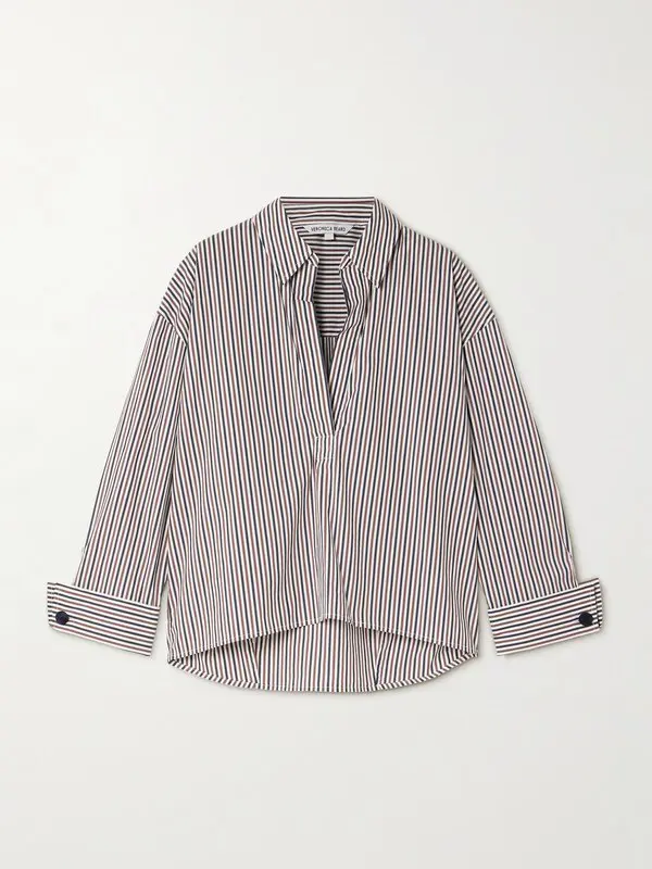 Veronica Beard Draymond Striped Stretch Cotton-blend Poplin Shirt