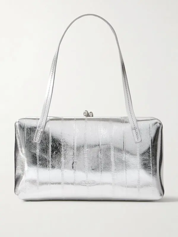 JIL SANDER Goji Pillow Metallic Crinkled-leather Shoulder Bag