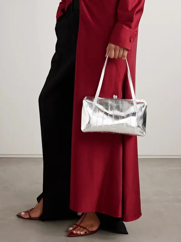 JIL SANDER Goji Pillow Metallic Crinkled-leather Shoulder Bag