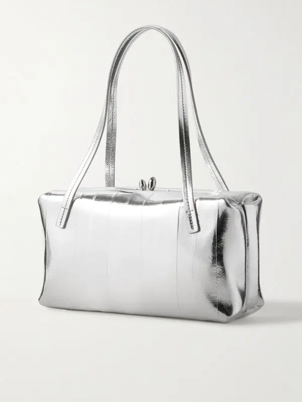 JIL SANDER Goji Pillow Metallic Crinkled-leather Shoulder Bag