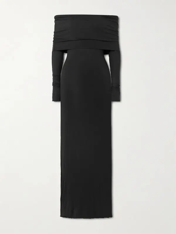 SKIMS Sheer Modal-blend Off Shoulder Long Dress - Black