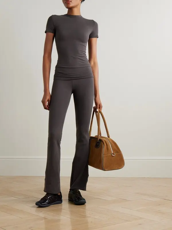 SKIMS Stretch-cotton Jersey Foldover Pants - Gray