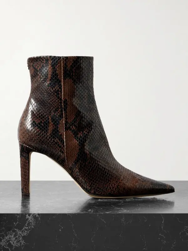 JIMMY CHOO Frankie 85 Snake-effect Leather Ankle Boots