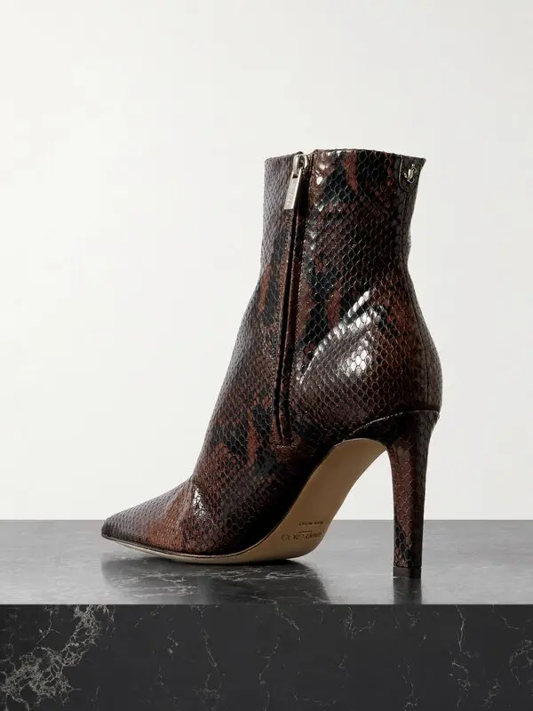 JIMMY CHOO Frankie 85 Snake-effect Leather Ankle Boots
