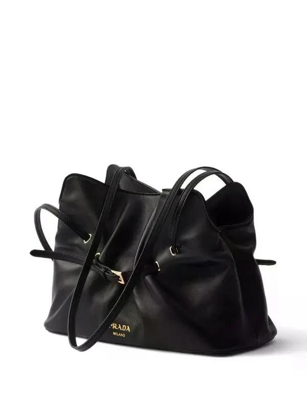 Prada Small Dada Leather Tote Bag - Black