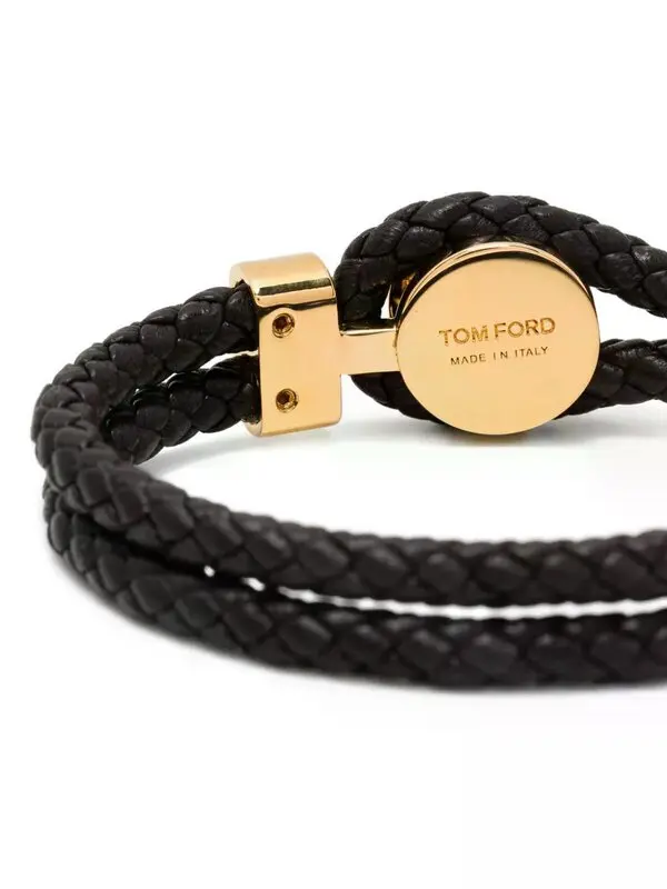 TOM FORD Woven Bracelet With Logo Pendant - Black