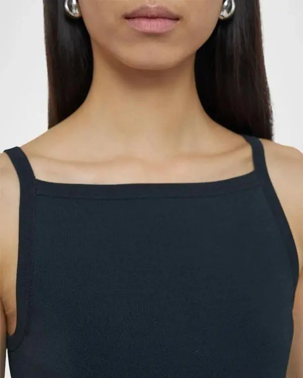 JOSEPH Square-neck Rib Knit Tank - Black