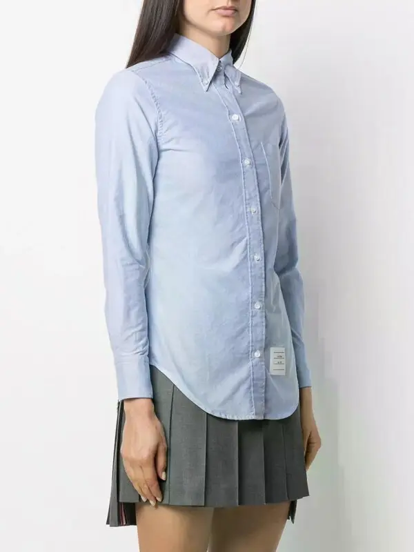 Thom Browne Logo-patch Long-sleeve Shirt - Blue