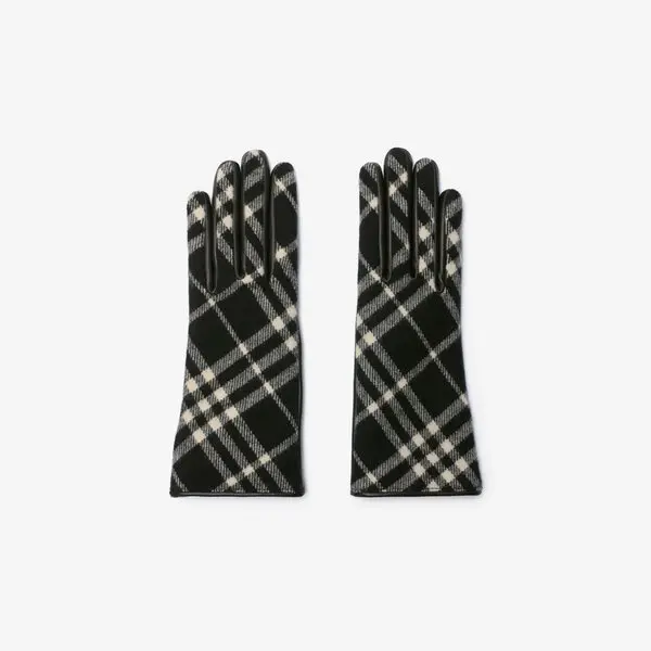 Burberry Check Wool Cashmere Gloves - Black/calico Beige