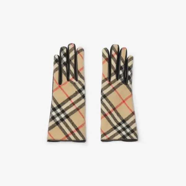 Burberry Check Wool Cashmere Gloves - Sand Beige