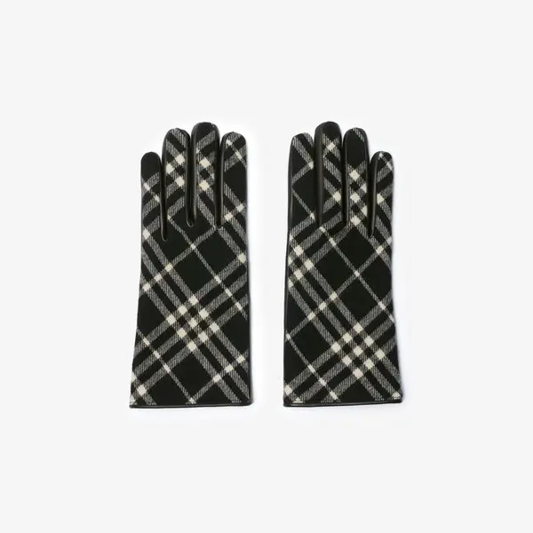 Burberry Check Wool Cashmere Gloves - Black/calico White