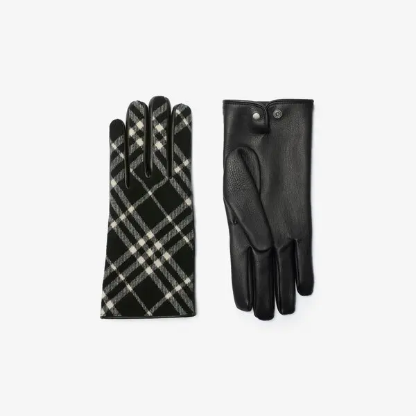 Burberry Check Wool Cashmere Gloves - Black/calico White