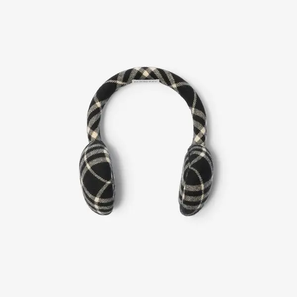 Burberry Check Wool Cashmere Earmuffs - Black/calico Beige