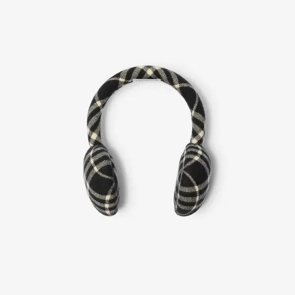 Burberry Check Wool Cashmere Earmuffs - Black/calico Beige