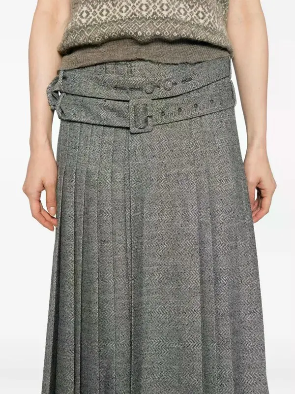 Open Yy Double-Belt Pleated Skirt - Grey | Editorialist