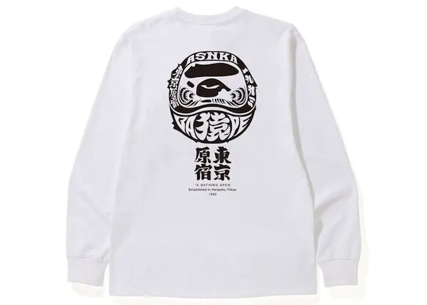 A BATHING APE Japan Culture Daruma Long Sleeve Tee Shirt - White