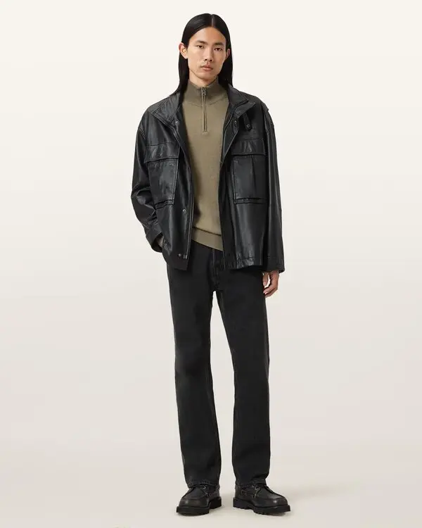 ALLSAINTS Kilburn Zip Funnel Neck Ramskull Sweater - Green