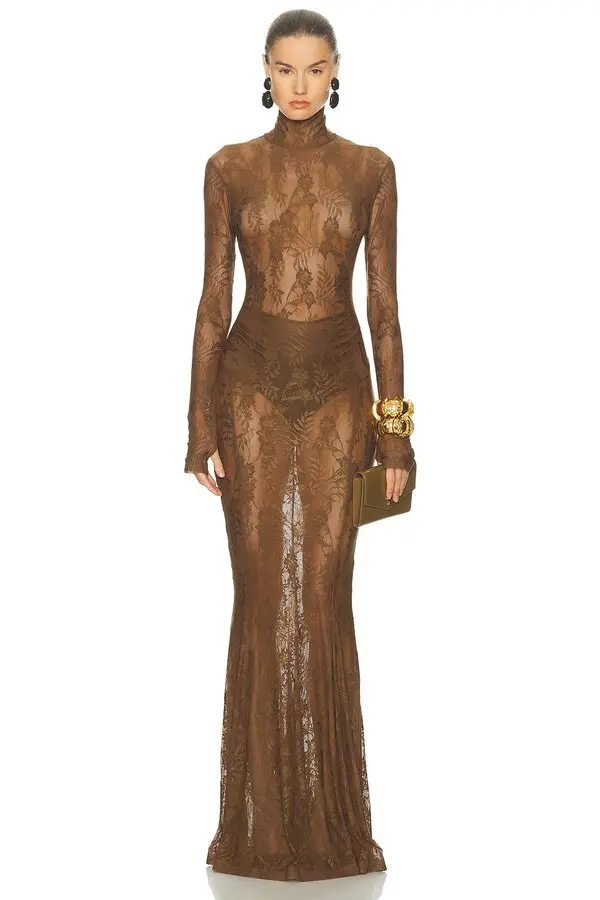 Norma Kamali Long Sleeve Turtleneck Fishtail Gown