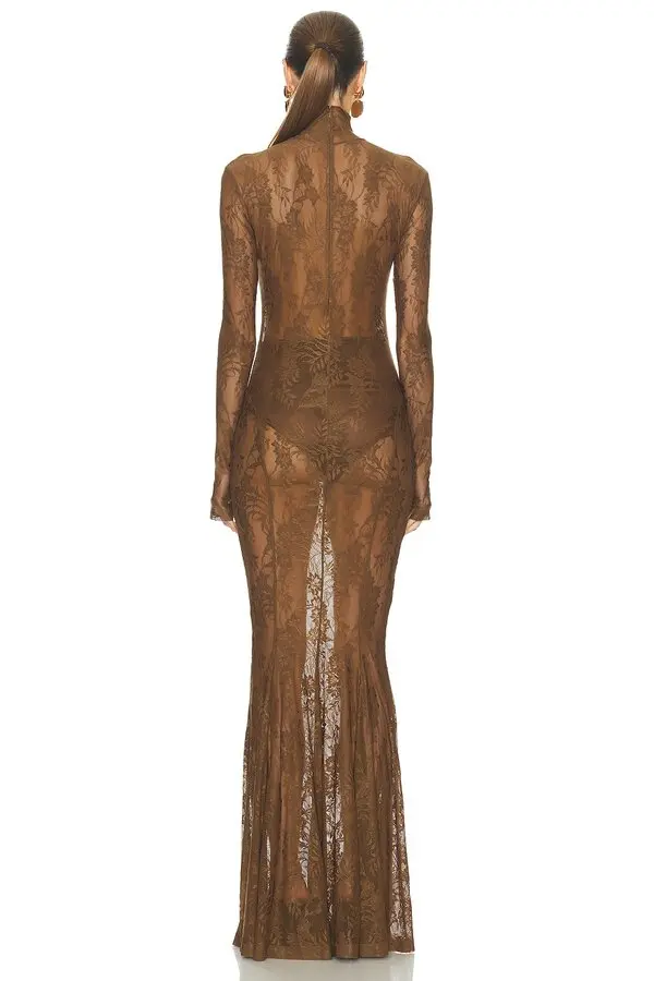 Norma Kamali Long Sleeve Turtleneck Fishtail Gown