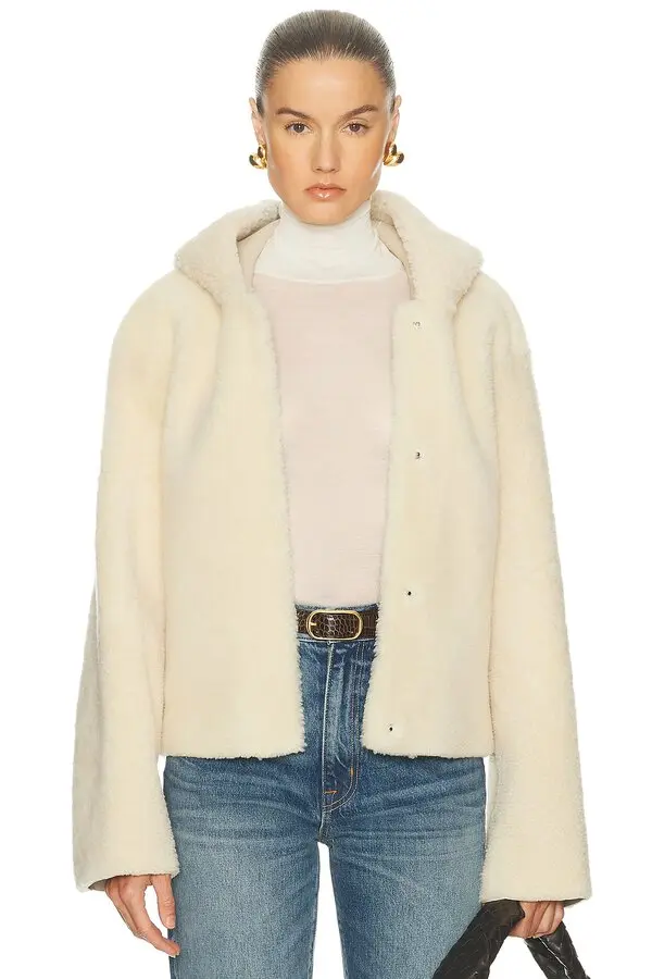 Nour Hammour Cooper Hooded Shearling Jacket - Lait Curly Shearling
