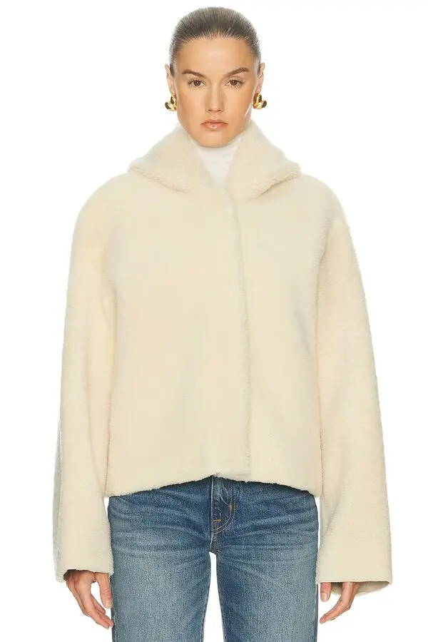 Nour Hammour Cooper Hooded Shearling Jacket - Lait Curly Shearling