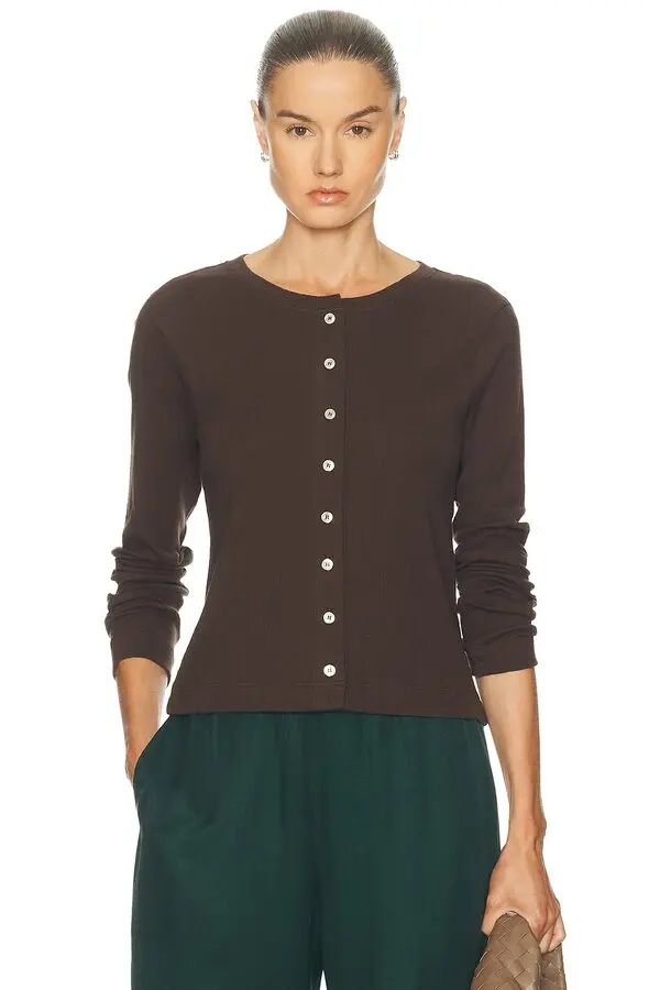 LESET Pointelle Classic Cardigan - Chocolate