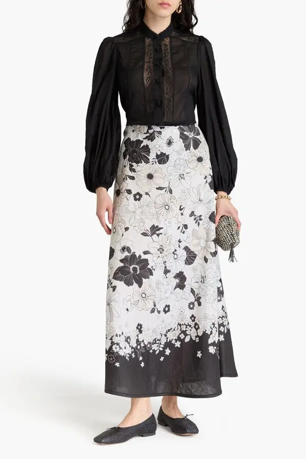 Zimmermann Lace-trimmed Floral-print Cotton-gauze Shirt - Black