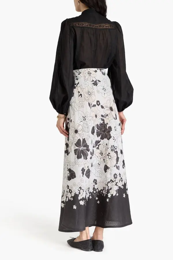 Zimmermann Lace-trimmed Floral-print Cotton-gauze Shirt - Black