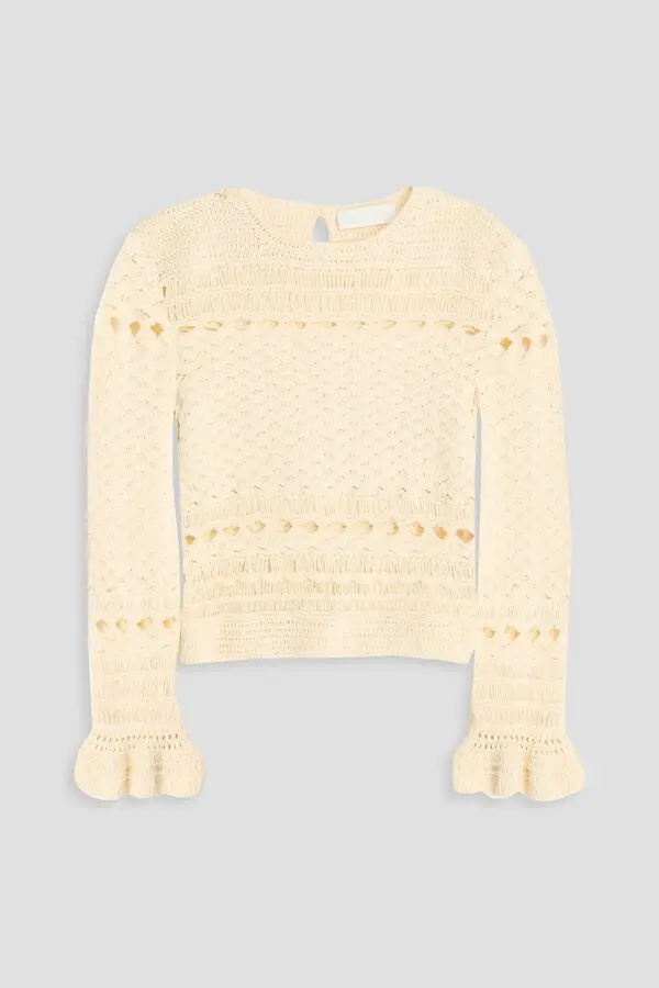 Zimmermann Ruffled Crochet Cotton Sweater