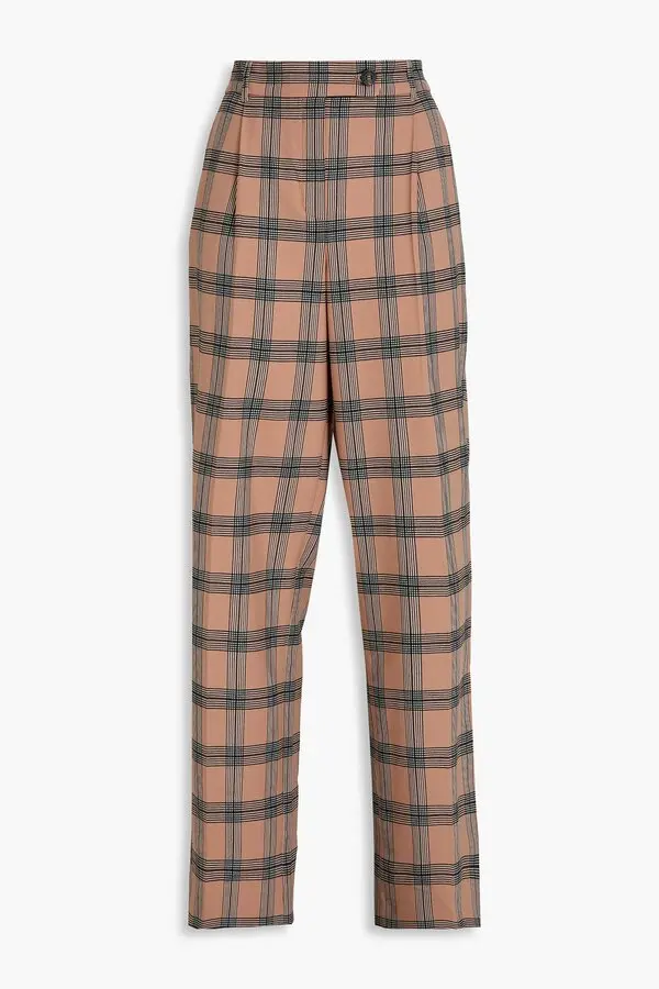 Zimmermann Pleated Checked Twill Straight-leg Pants - Neutral