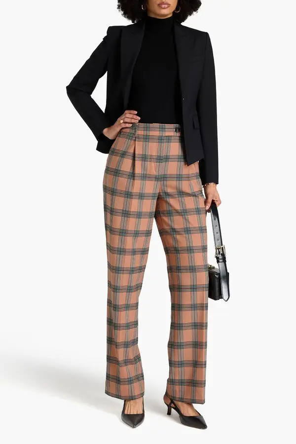 Zimmermann Pleated Checked Twill Straight-leg Pants - Neutral
