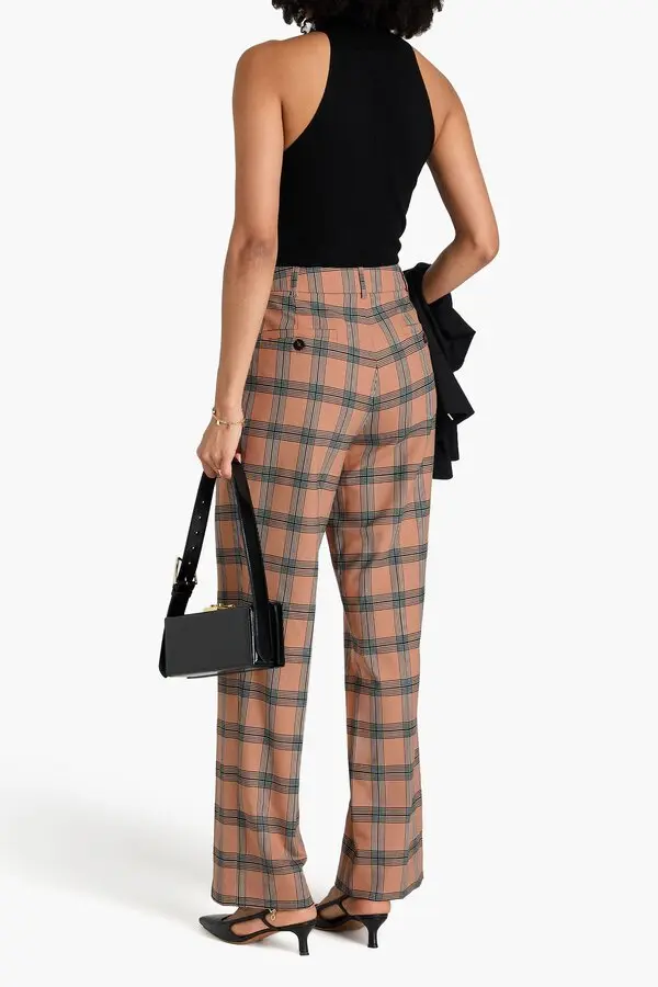 Zimmermann Pleated Checked Twill Straight-leg Pants - Neutral