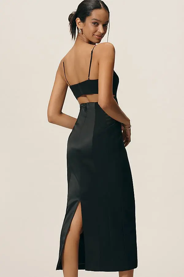 big girl black and white dress Bardot Split Detail Bodycon Midi Dress in Black – InTheStyle main image 0