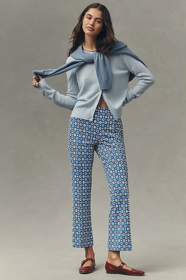 Maeve The Poppy Printed Kick-flare Pull-on Pants - Blue Pattern