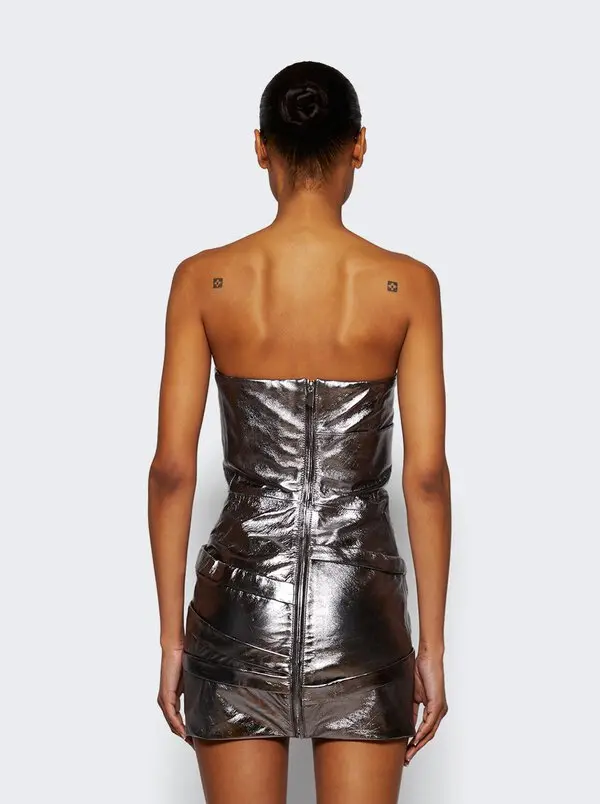 Attico Mini Mirror Leather Dress - Silver
