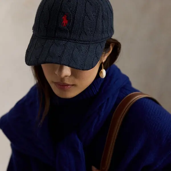 Ralph Lauren Cable-knit Cotton Ball Cap - Navy