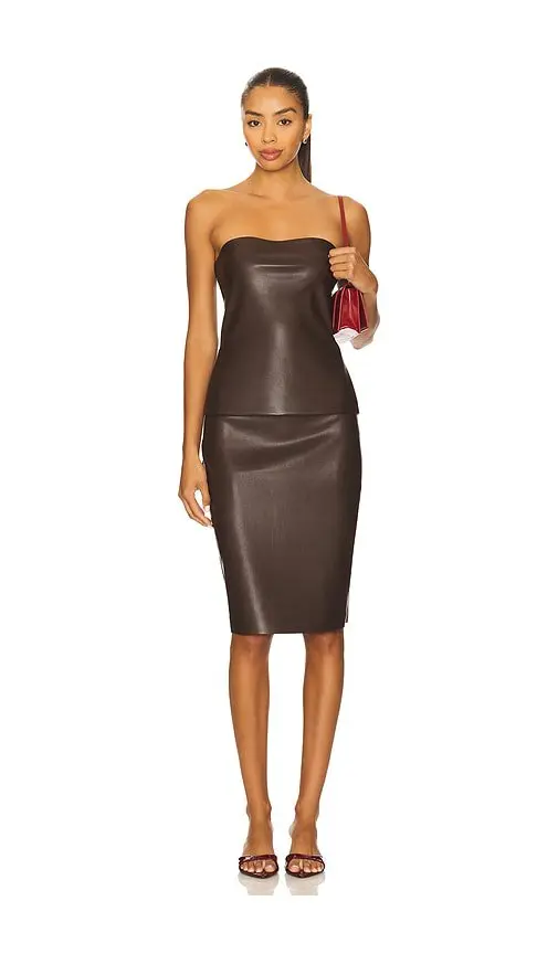 Susana Monaco Faux Leather Tube Top in Chocolate - Size M