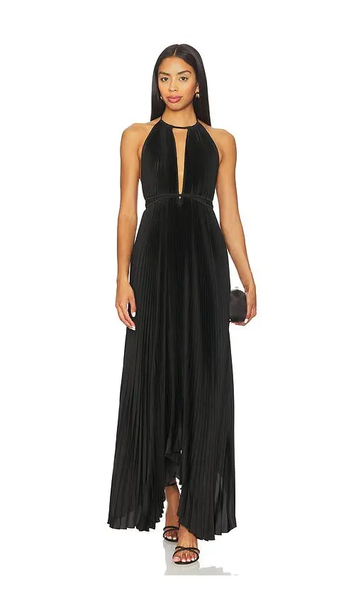 l'idee gala deep-v pleated a-line maxi dress Gala Gown - Libertie – L'IDÉE main image 1