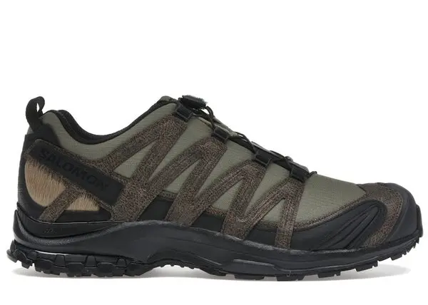 SALOMON Xa Pro 3d Distressed Leather Sneakers - Dark Earth/black/deep Lichen Green