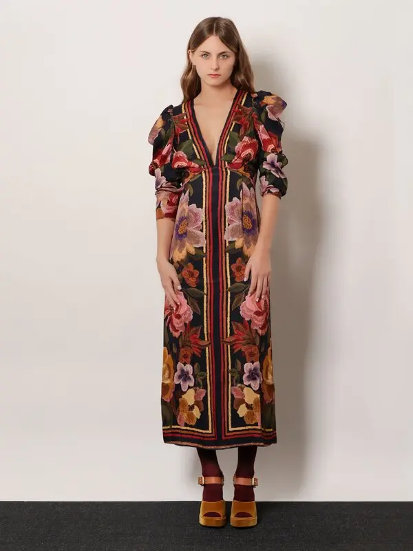 Farm Rio Viscose Long Dress With Floral Print