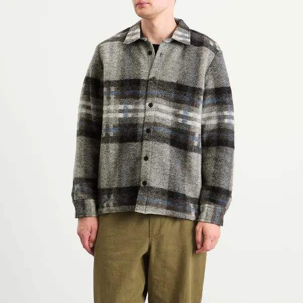 WAX LONDON Nolan Wool Check Overshirt - Grey/blue