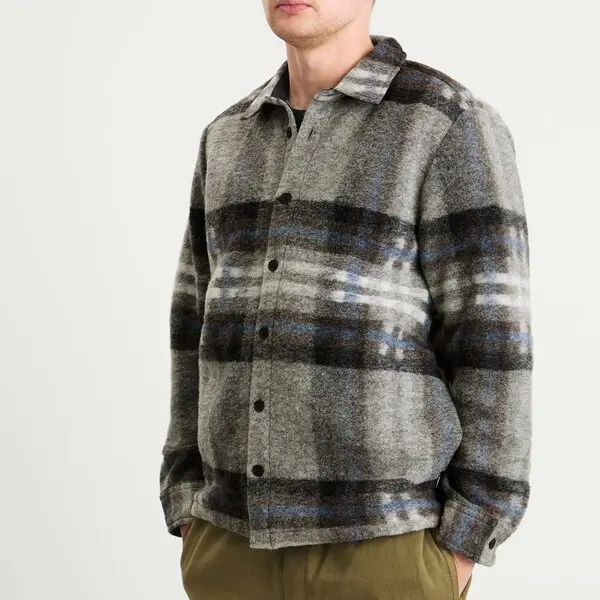 WAX LONDON Nolan Wool Check Overshirt - Grey/blue