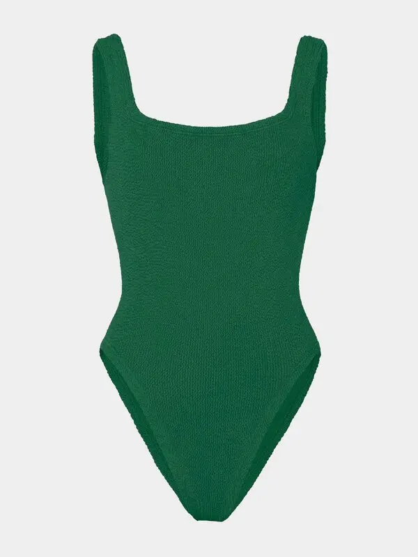 Hunza G Square Neck Swimsuit - Metallic Forest Green